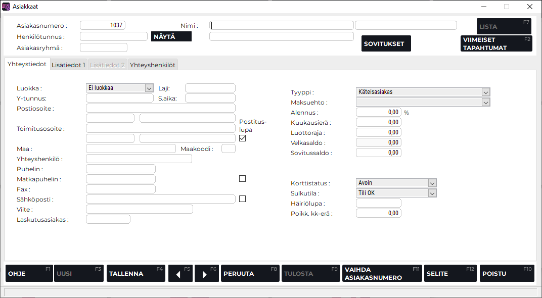 Uuden asiakkaan perustaminen